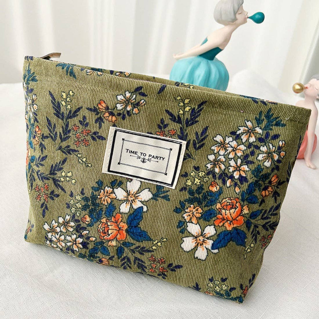 Funkyrel Cosbai - Corduroy Floral Cosmetic & Storage Bag-Green or Saku ...